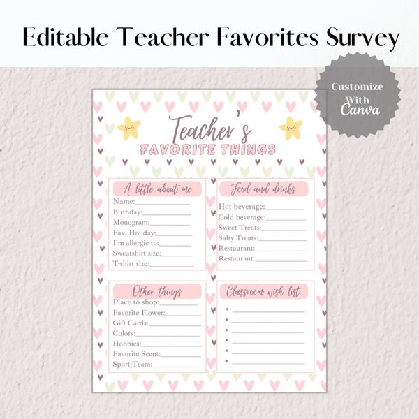Teacher Questionnaire - Etsy