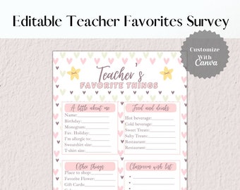Editable Teacher Favorites Survey/ Meet the Teacher Questionnaire ...
