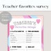 Editable Teacher Favorites Survey/ Meet the Teacher Questionnaire ...
