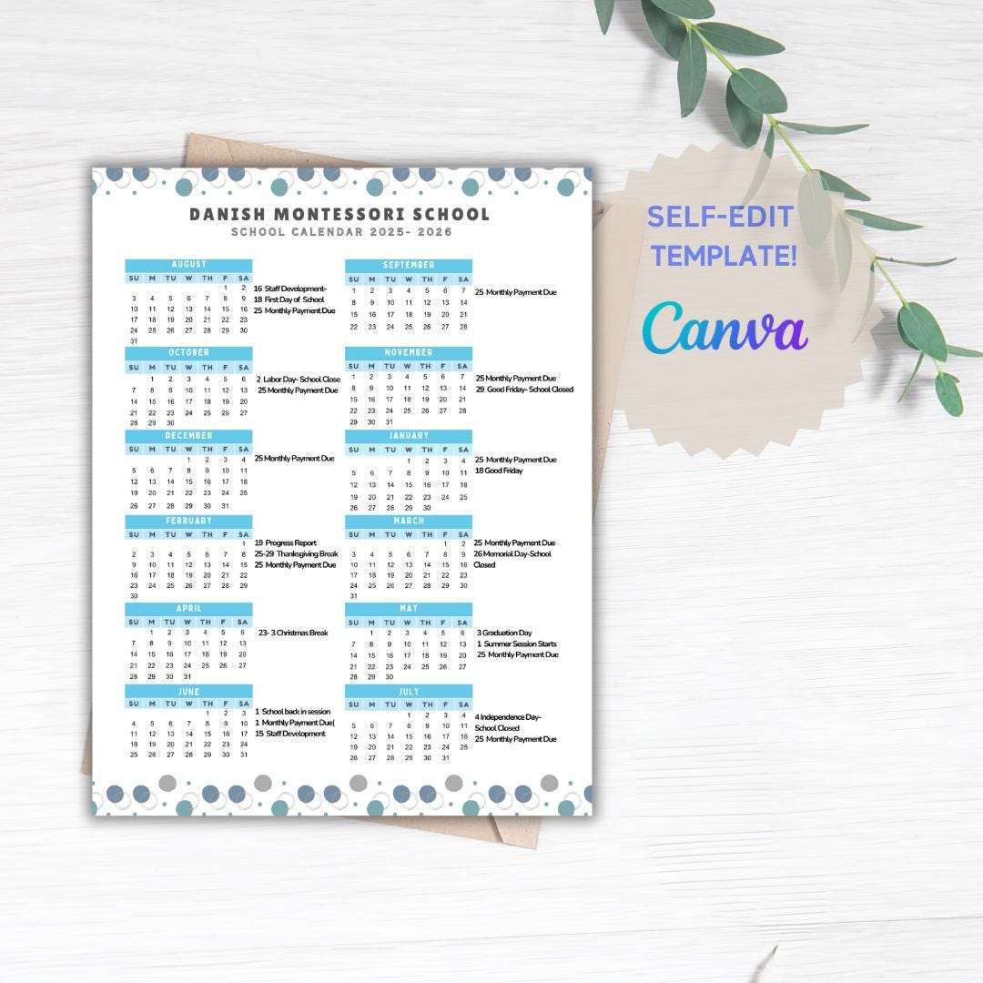 Editable School Calendar 2025-2026 – Preschool & Daycare (digital ...