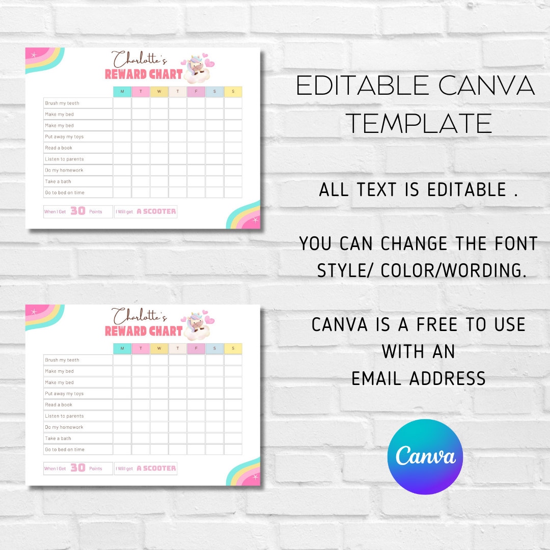 Editable Behavior Chart Template, Printable Sticker Chart (canva) - Etsy
