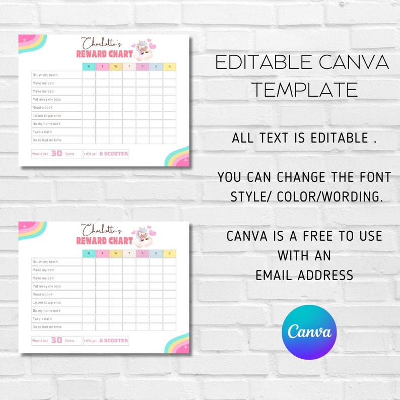 Editable Behavior Chart Template, Printable Sticker Chart (canva) - Etsy