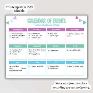 Editable Monthly Events Template, Parents Newsletter Calendar Events ...