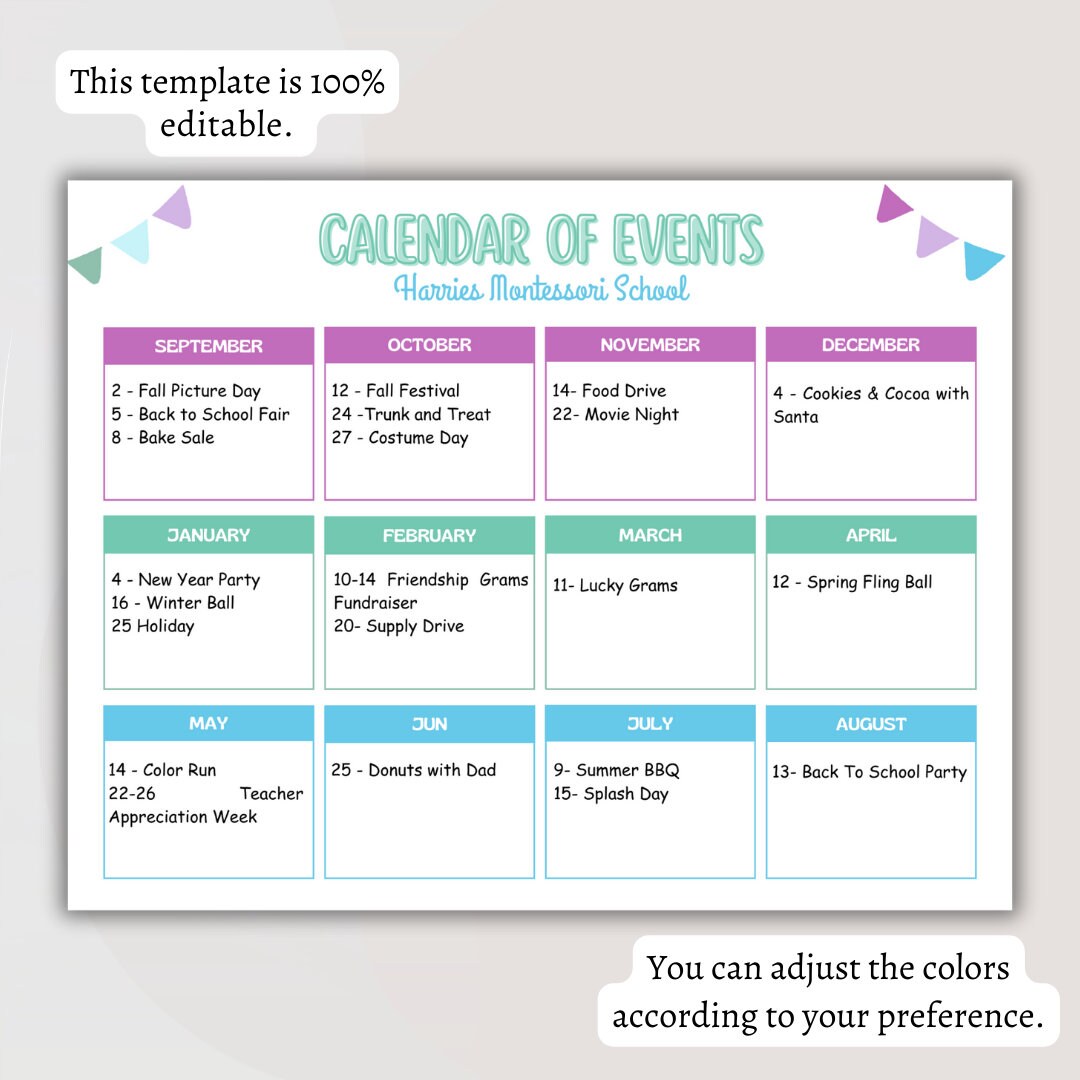 Editable Monthly Events Template, Parents Newsletter Calendar Events - Etsy