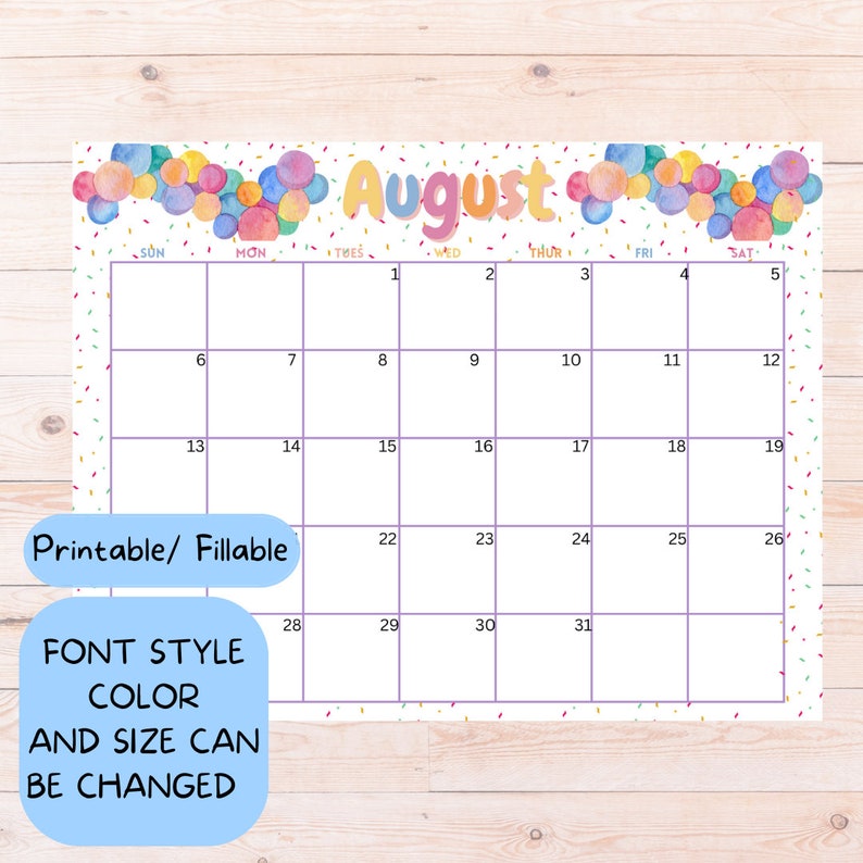 EDITABLE School Calendar Printable Monthly Classroom Etsy