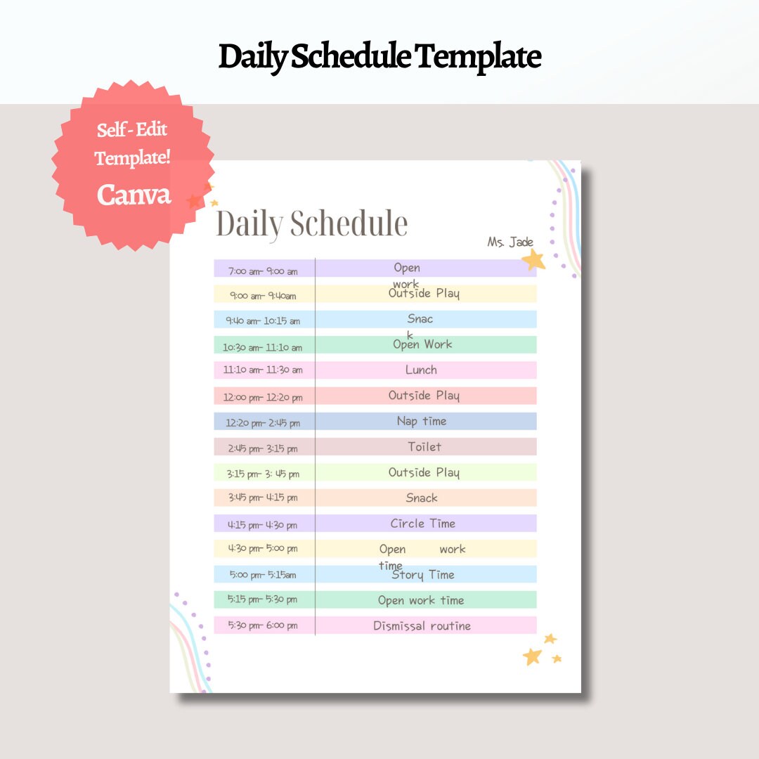 Daily Schedule, Montessori School /daycare, Fully Customizable With ...