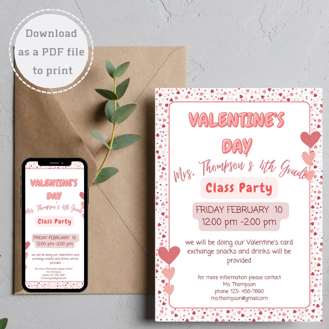 EDITABLE Class Valentine Party Flyer School Valentine's Day Party ...