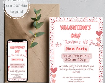 EDITABLE Class Valentine Party Flyer | School Valentine's Day Party ...
