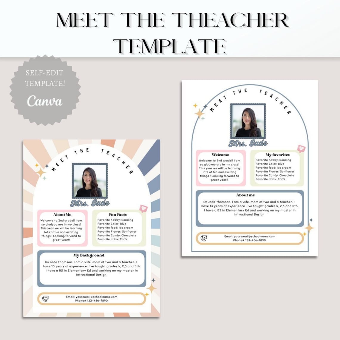Meet the Teacher Printable Template, Teacher Intro, Retro Pastel ...