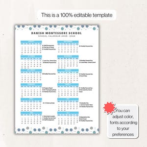 Editable School Calendar 2025-2026 – Preschool & Daycare (digital ...