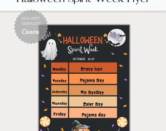 Halloween Spirit Week Editable Itinerary Schedule October - Etsy