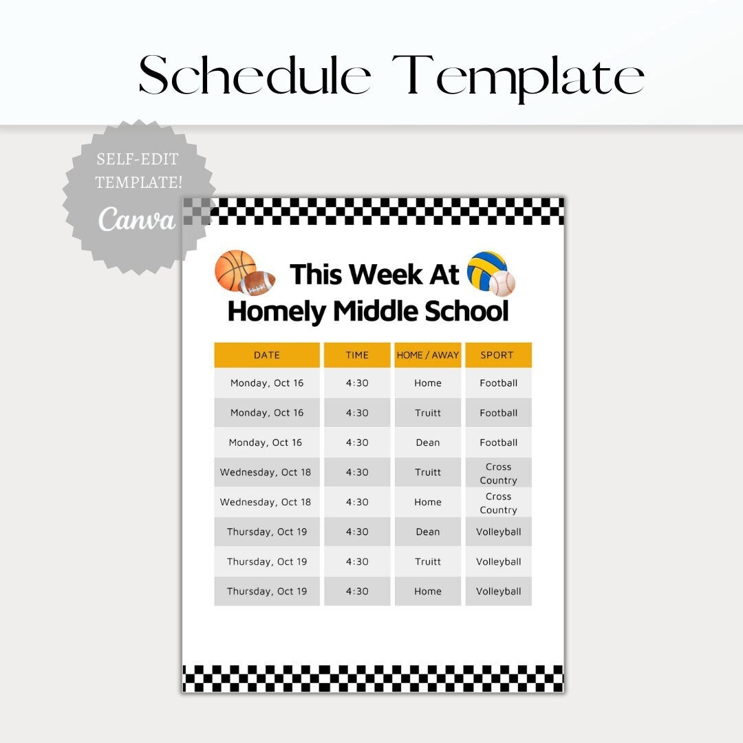 Editable Sports Weekly Games for School Template - Etsy