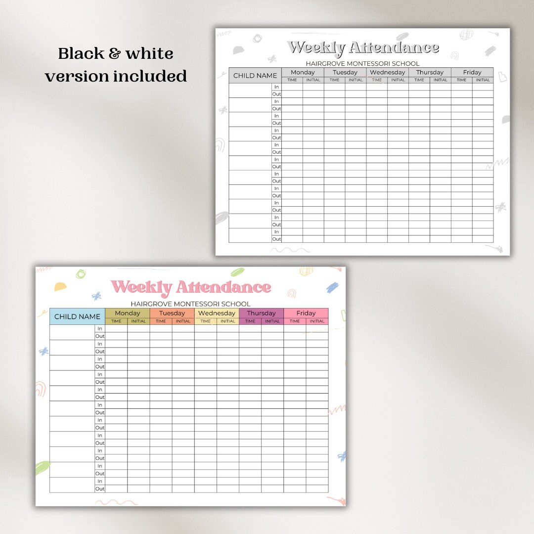 Weekly Attendance Editable With Canva, Attendance Sheet for Preschool ...