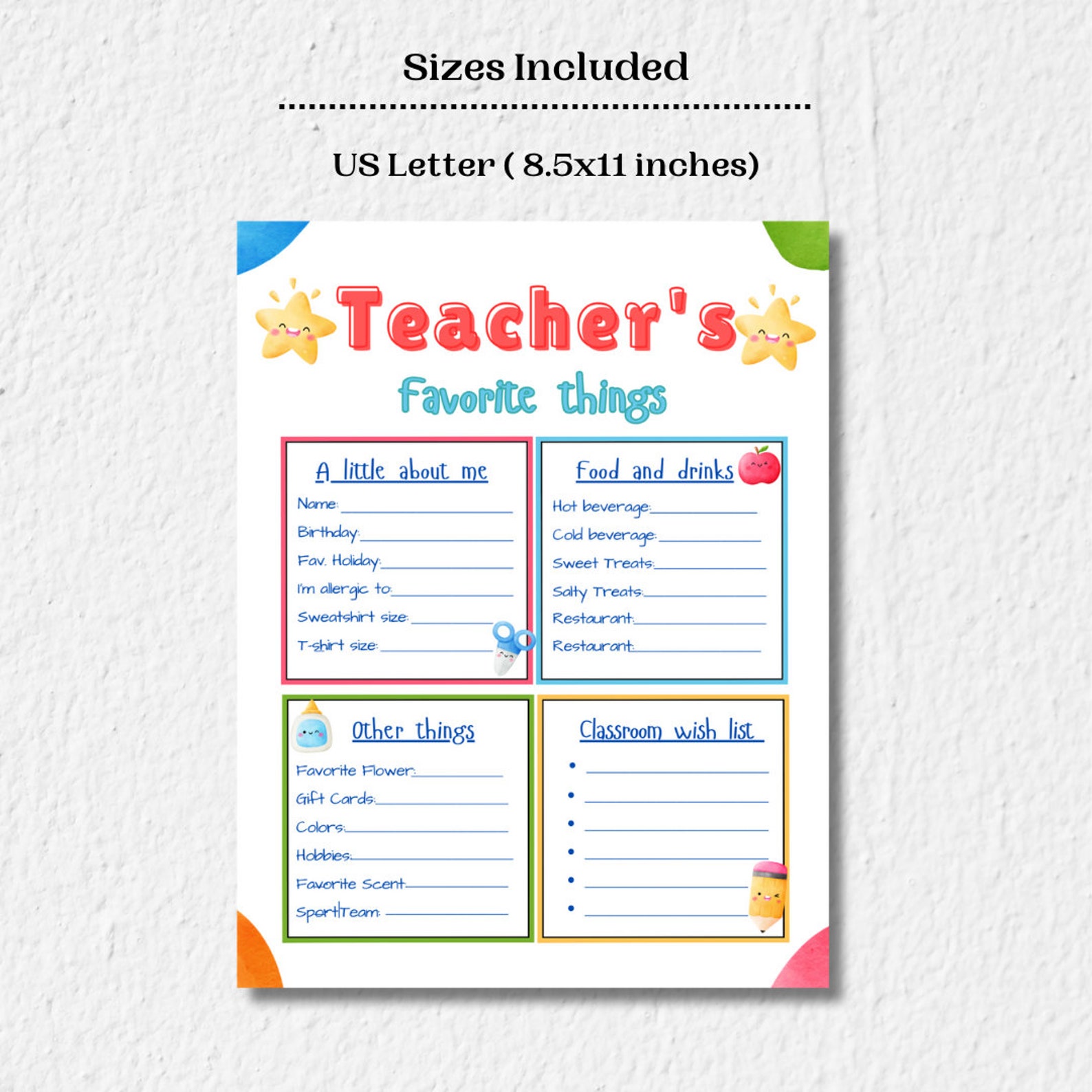 Teacher Favorites Survey, Meet the Teacher Questionnaire (digital ...