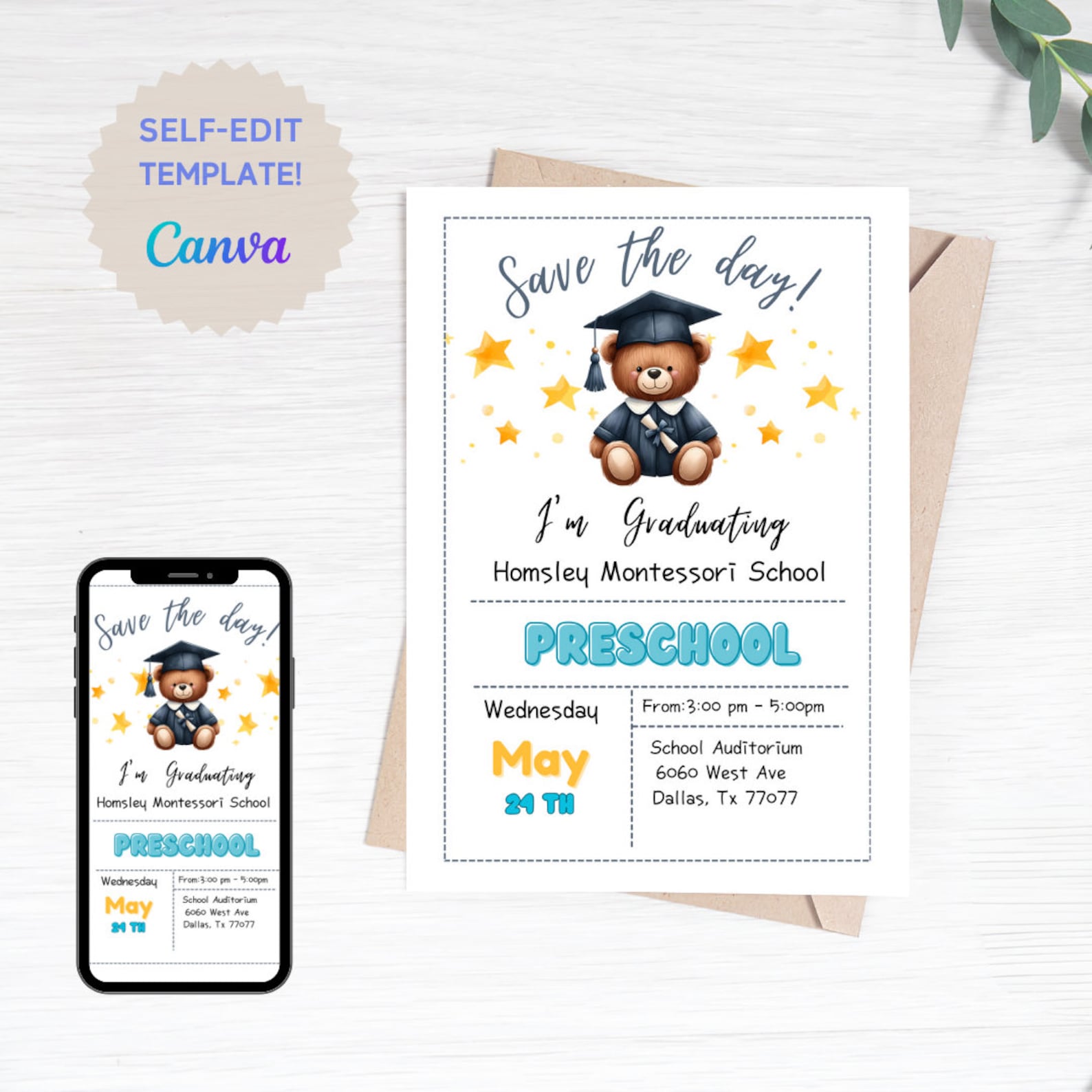 Editable Graduation Invitation Template, Preschool, Kindergarten ...
