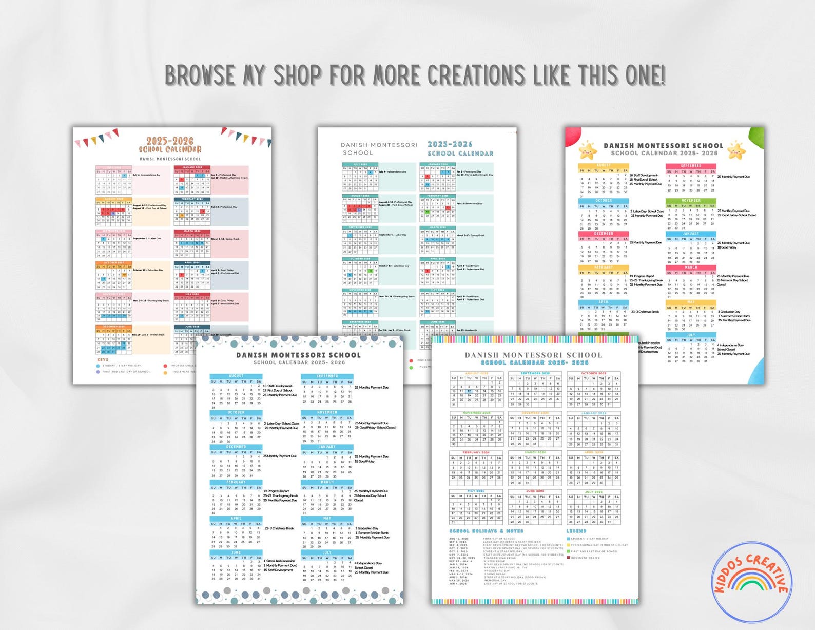 School Calendar 2025- 2026 Perfect for Preschool, Daycare or Childcare ...