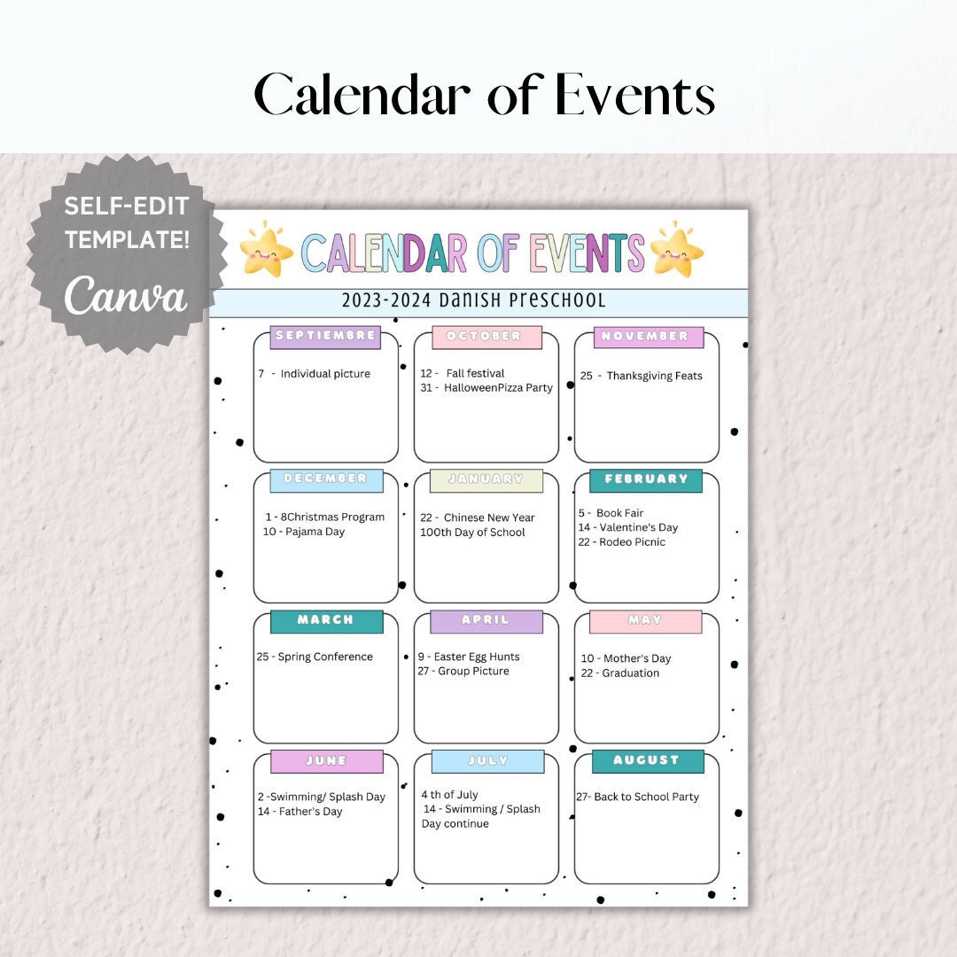 Editable Monthly Events Template, Parents Newsletter Calendar Events ...