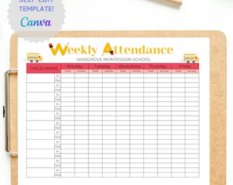 Weekly Attendance Editable With Canva, Attendance Sheet for Preschool ...