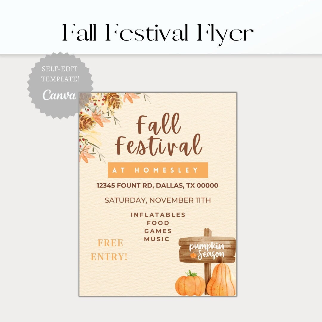 EDITABLE Fall Festival Fall Harvest Flyer/poster Printable Invitation ...