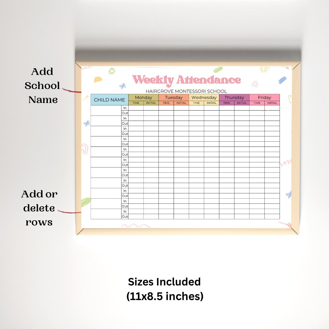 Weekly Attendance Editable With Canva, Attendance Sheet for Preschool ...