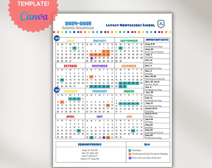 Cute Printable School Calendar 2024 & 2025. Monthly Planner Ready to ...