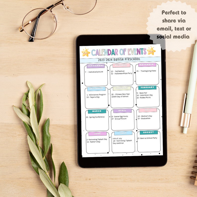 Editable Monthly Events Template, Parents Newsletter Calendar Events ...