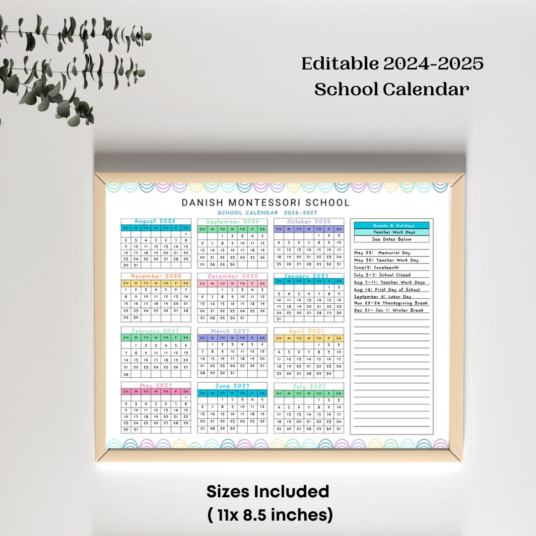 Danish Montessori School Calendar 2026-2027 - Self-edit Template Canva ...
