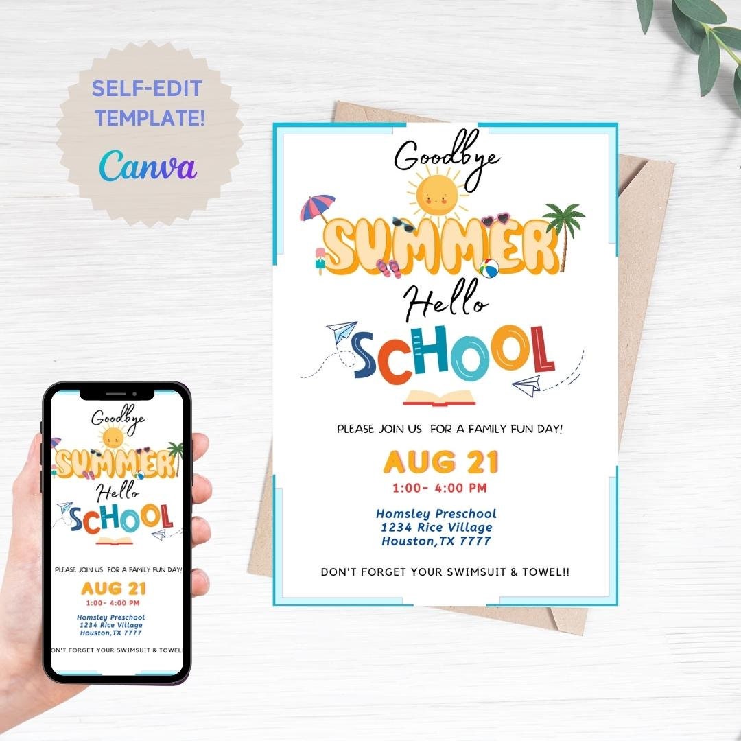 End of Summer, Back to School Invitation (editable Digital Printable ...