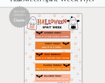 Halloween School Spirit Week Itinerary Schedule, Daily Weekly Calendar ...