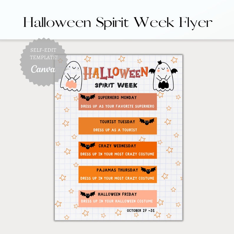 Halloween Spirit Week Itinerary, School Event Planner (editable ...