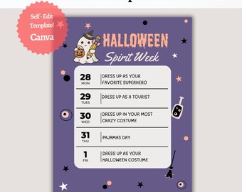 Halloween School Spirit Week Itinerary Schedule, Daily Weekly Calendar ...