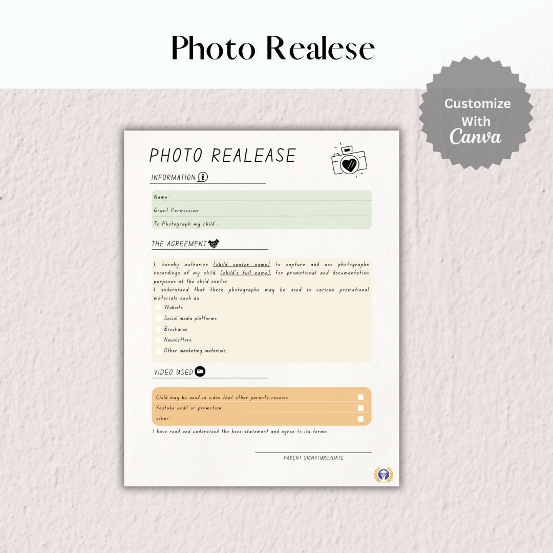 Photo Release Form for Montessori School, Preschool, Daycare, Child ...