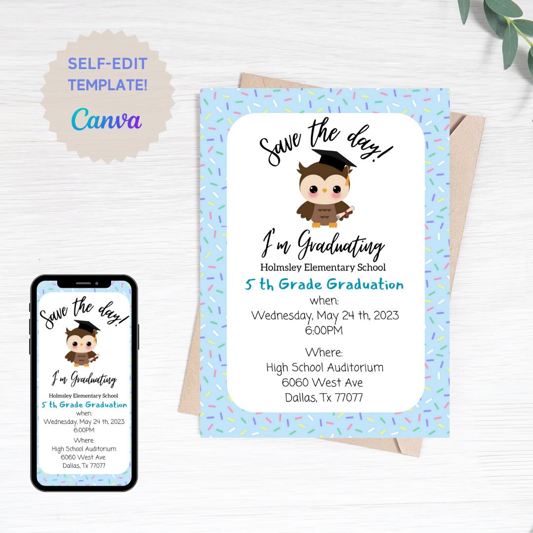 Editable Elementary Graduation Invitation Template (digital Download ...