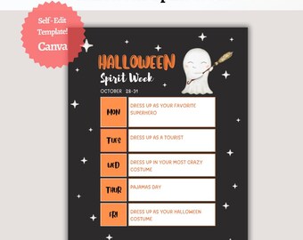 Halloween School Spirit Week Itinerary Schedule, Daily Weekly Calendar ...