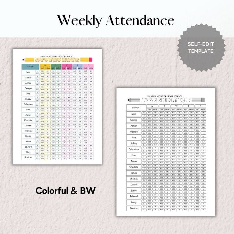 Weekly Attendance Tracker, Preschool, Daycare (canva Template) - Etsy