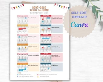 School Calendar 2025- 2026 Perfect for Preschool, Daycare or Childcare ...
