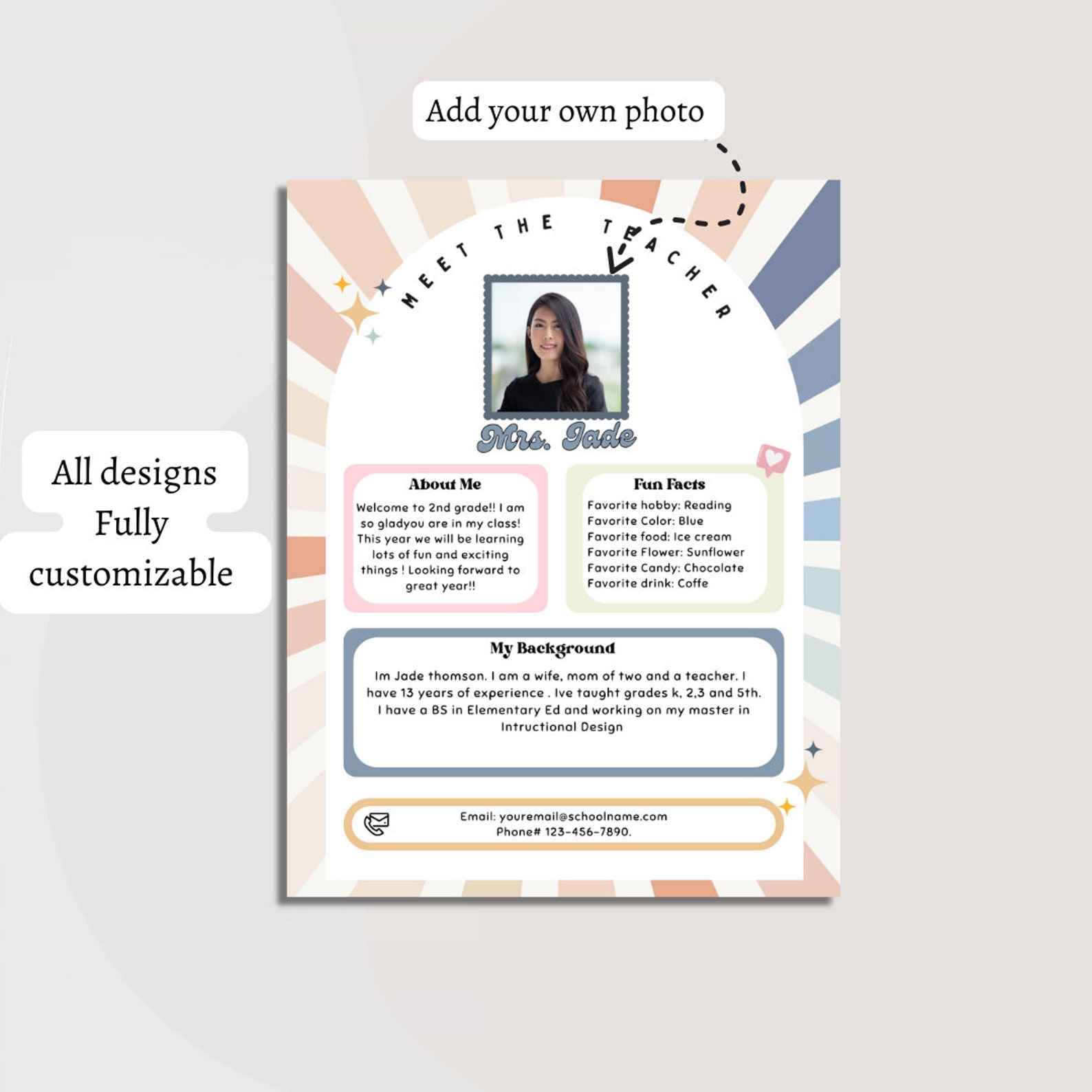 Retro Pastel Meet the Teacher Template, Editable on Canva (digital ...