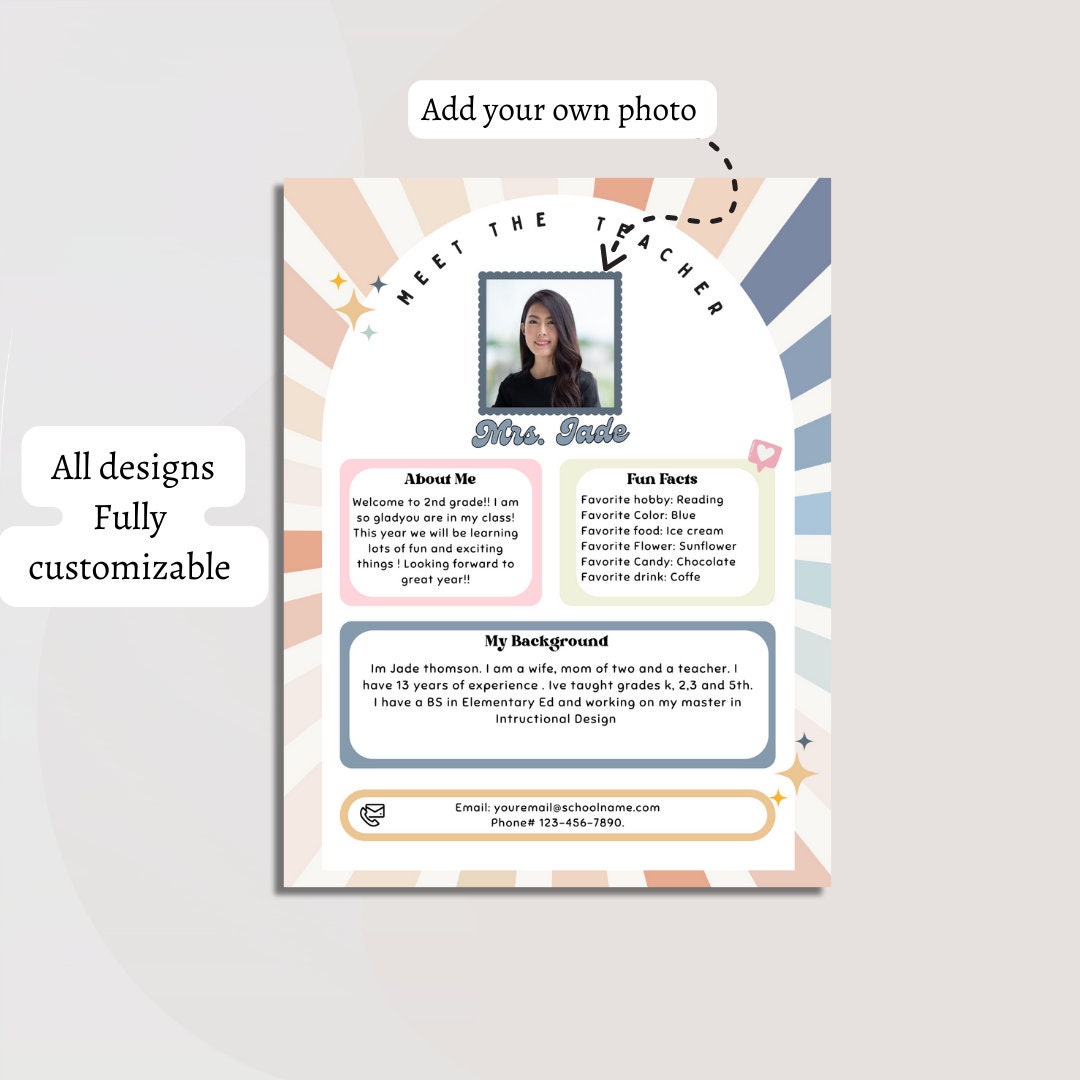 Meet the Teacher Printable Template, Teacher Intro, Retro Pastel ...