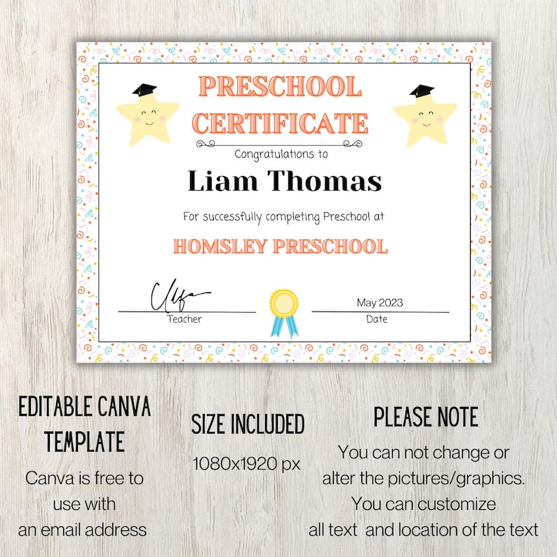 Graduation Certificate, Preschool Diploma, Preschool Graduation ...