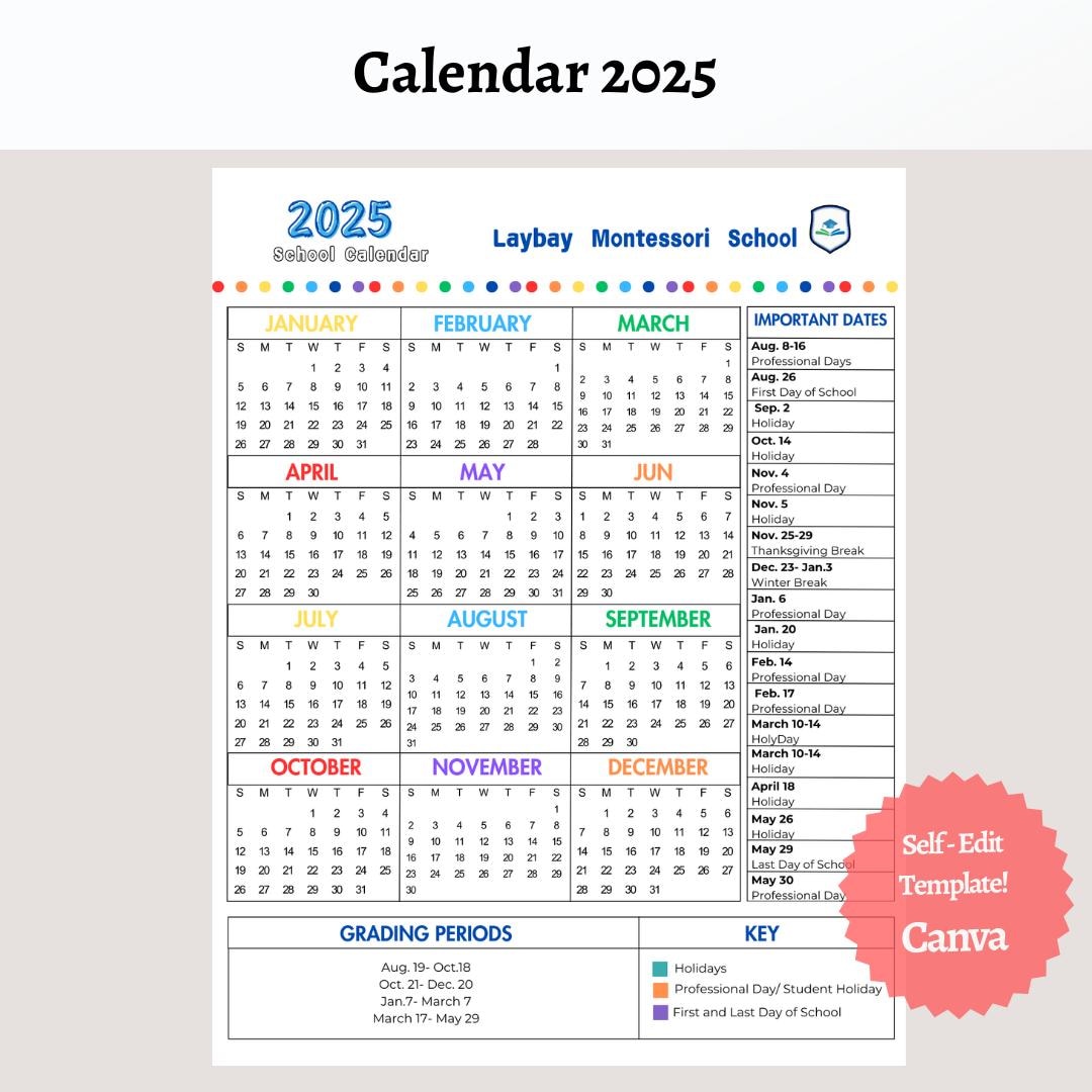 Customizable 2025 Calendar for Daycare, Homeschool, and Preschool ...