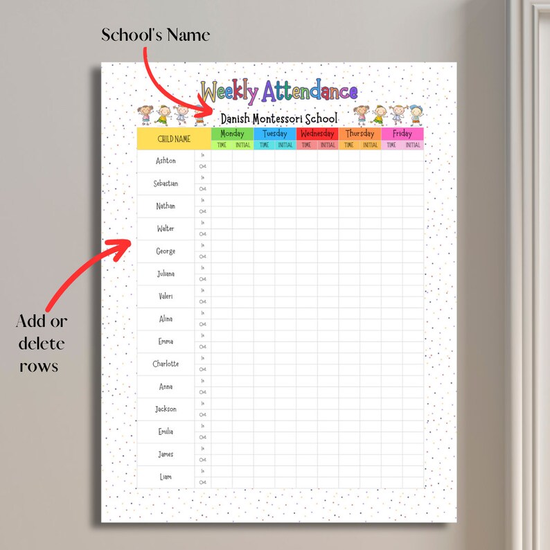 Weekly Attendance Editable With Canva, Attendance Sheet for Preschool ...