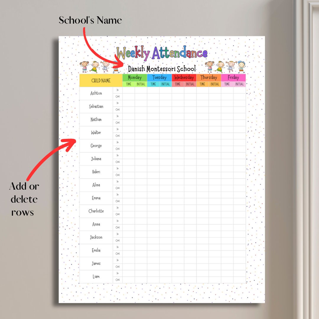 Weekly Attendance Editable With Canva, Attendance Sheet for Preschool ...