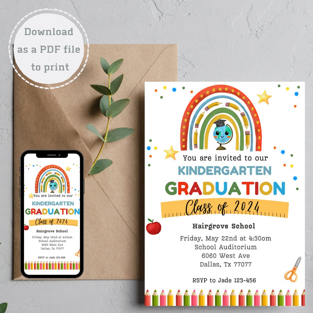 Graduation Invitation Editable Template, Pre-k Kindergarten, Preschool ...