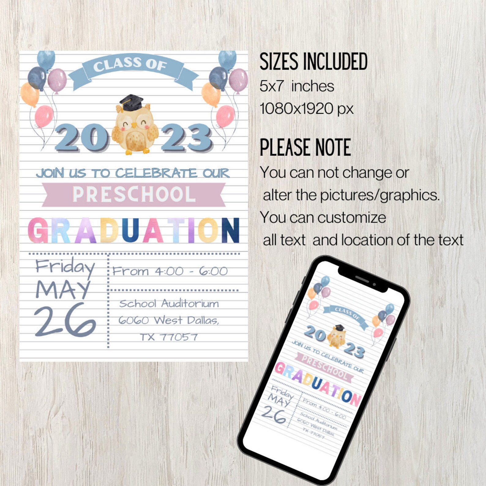 Graduation Invitation Editable Template, Pre-k Kindergarten, Preschool ...