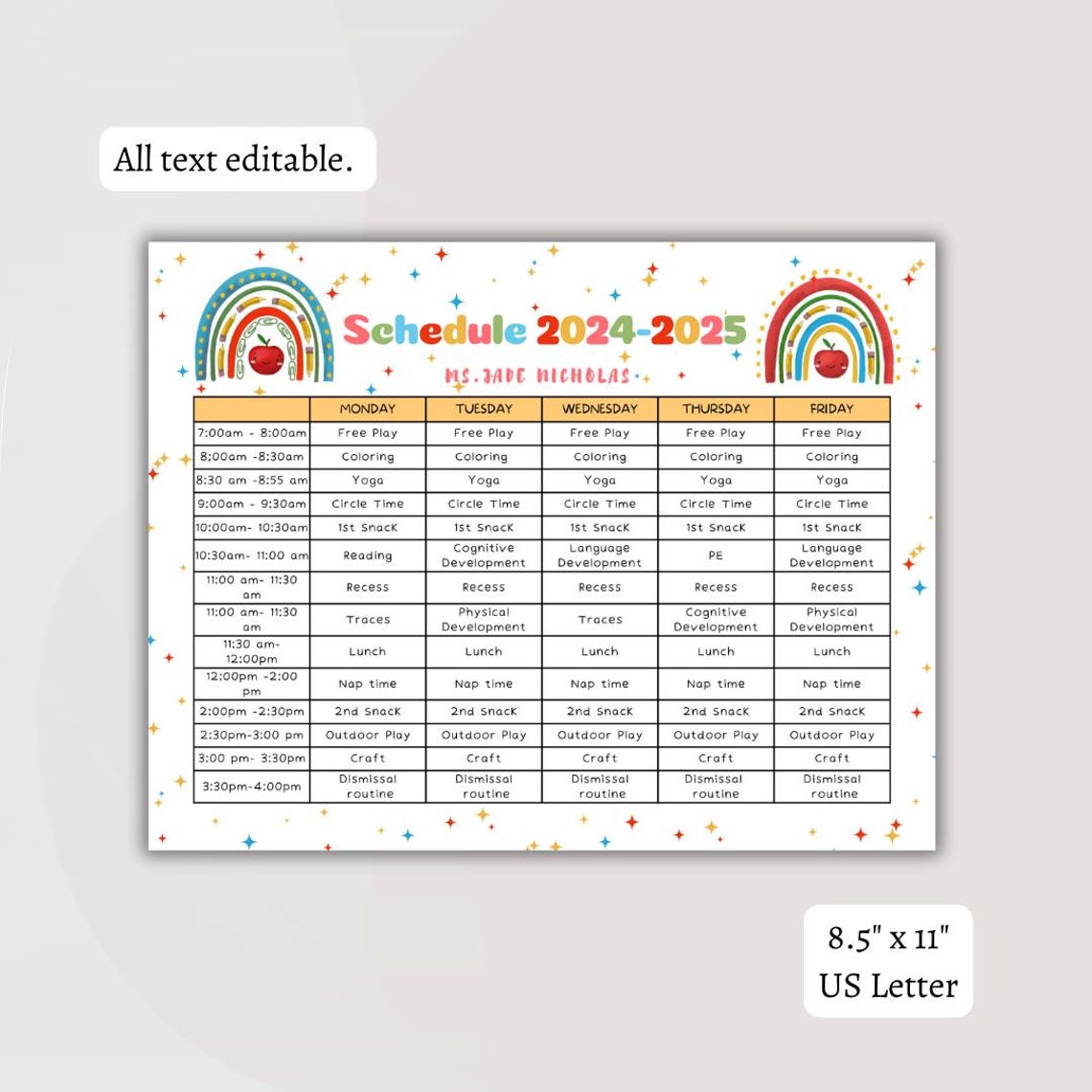 Editable School Schedule, Weekly Planner Printable (11"x8.5") (digital ...