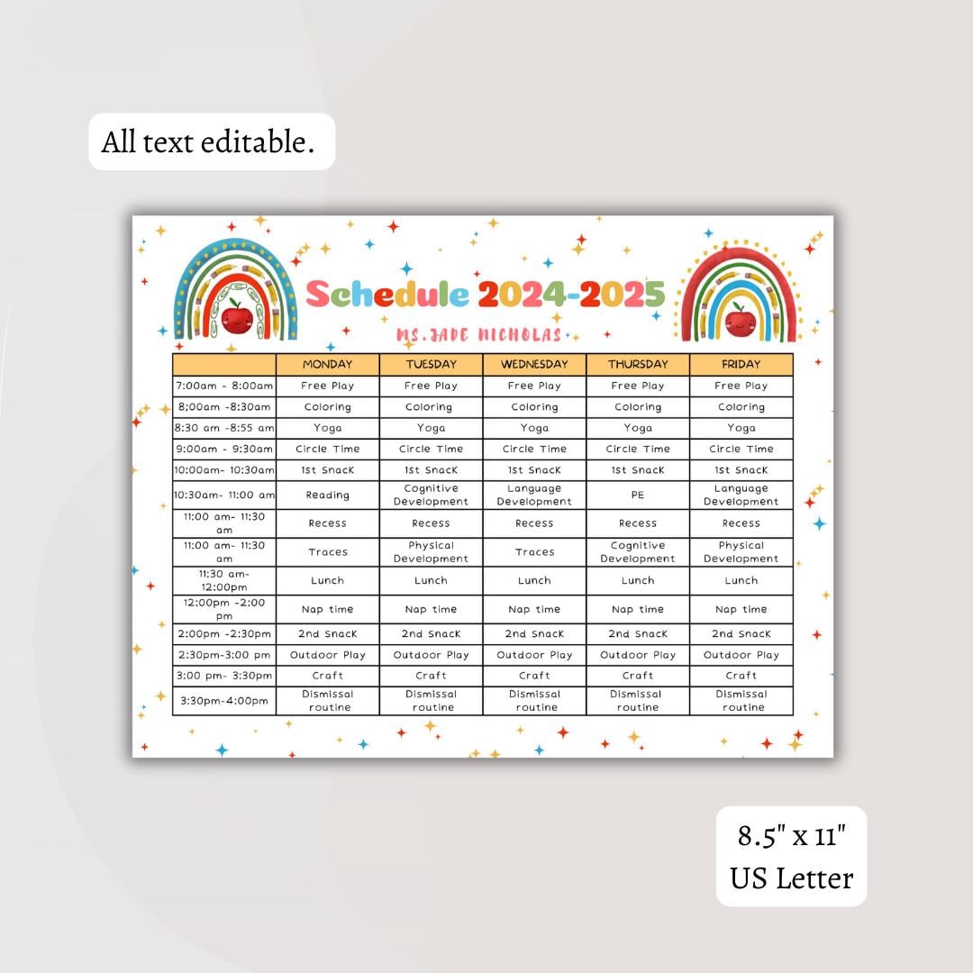Editable School Schedule, Weekly Planner Printable, Daily Schedule ...