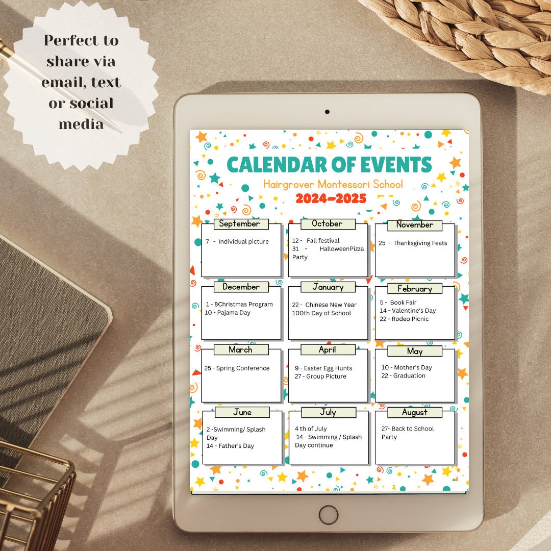 Editable Monthly Events Template, Parents Newsletter Calendar Events ...