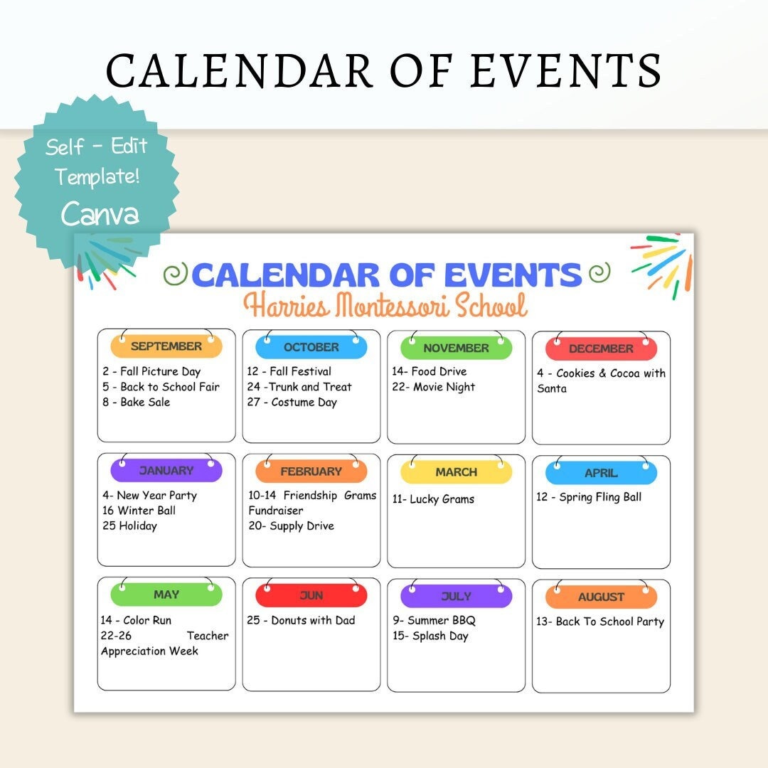 Editable Monthly Events Template, Parents Newsletter Calendar Events! - Etsy
