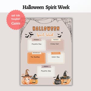 Halloween School Spirit Week Itinerary Schedule, Daily Weekly Calendar ...