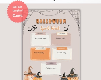 Halloween School Spirit Week Itinerary Schedule, Daily Weekly Calendar ...